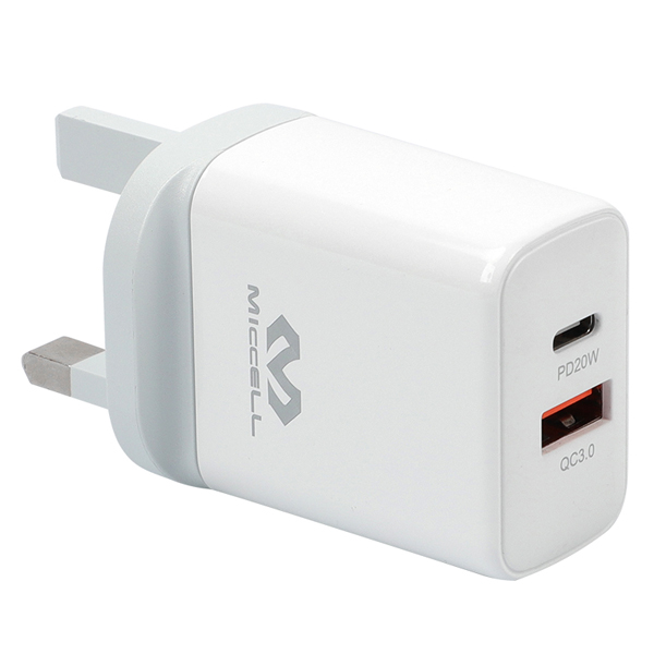 Miccell 2in1 Fast Charger PD20W+QC3.0 White - VQ-T37 - Miccell UAE