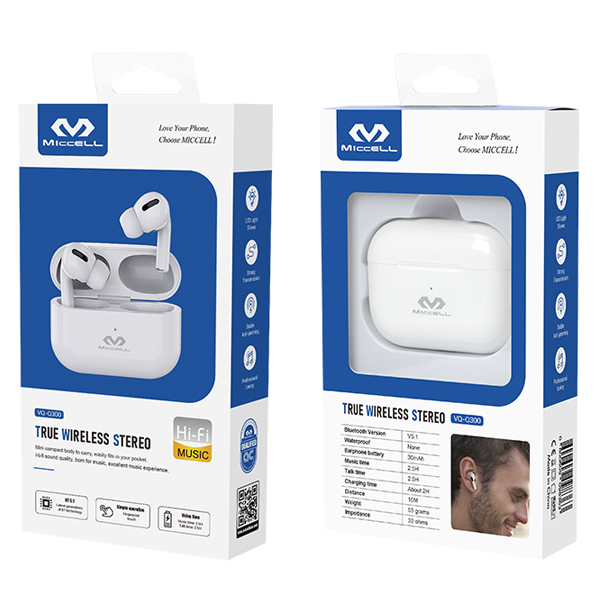 Miccell True Wireless Stereo Bluetooth 5.1 Headset White - VQ-Q300 ...